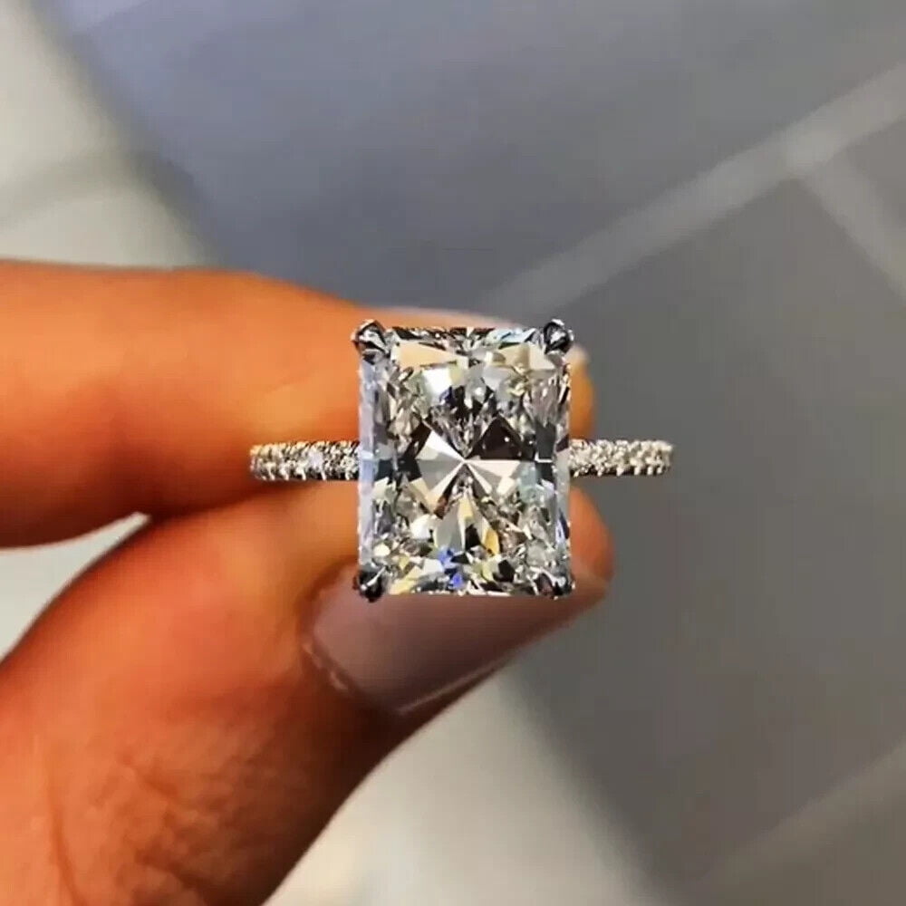 3.20 Ct Radiant Cut Simulated Diamond Halo Wedding Engagement Ring 925 Sterling Silver - Walmart.com