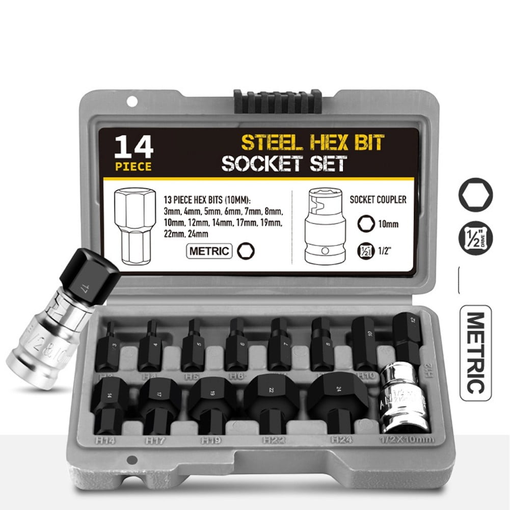 3-24 mm Socket Set Hex Bit head for Ratchet Wrench 1/2 Inch Drive ...