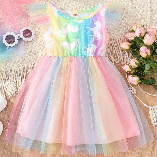 3-24M Baby Girls Ruffle Sleeveless Rainbow Unicorn Princess Cartoon ... 3-24M Baby Girls Ruffle Sleeveless Rainbow Unicorn Princess Cartoon ...