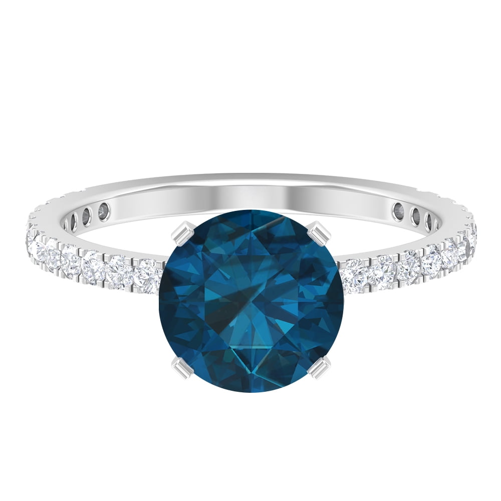 Rosec Jewels 3.25 CT London Blue Topaz Ring with Diamond Side Stones ...