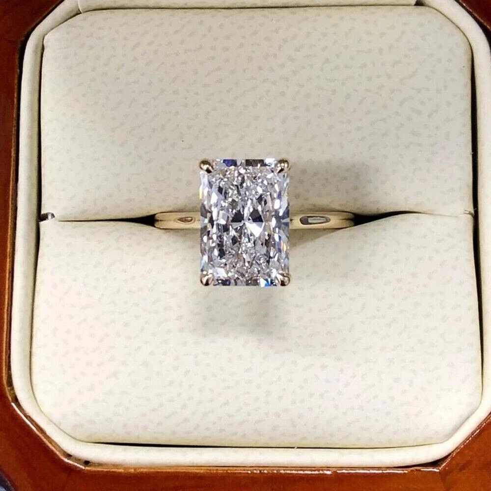 3.25 Ct Radiant Cut Moissanite Solitaire Engagement Ring 14k Yellow Gold Plated - Walmart.com