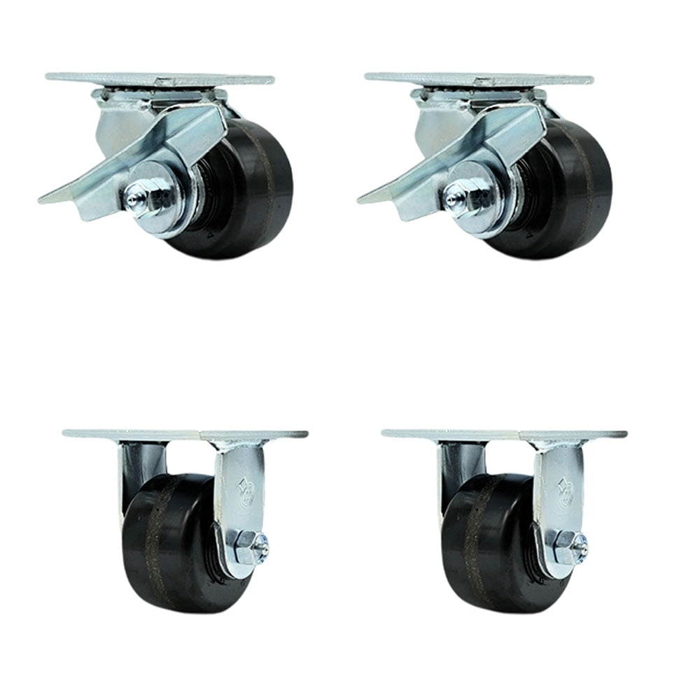 3.25 Inch Phenolic Caster Set with 2 Brakes/Swivel Lock 2 Rigid Service ...