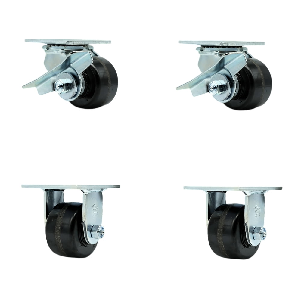 3.25 Inch Phenolic Caster Set with Roller Bearings 2 Brakes 2 Rigid SCC ...