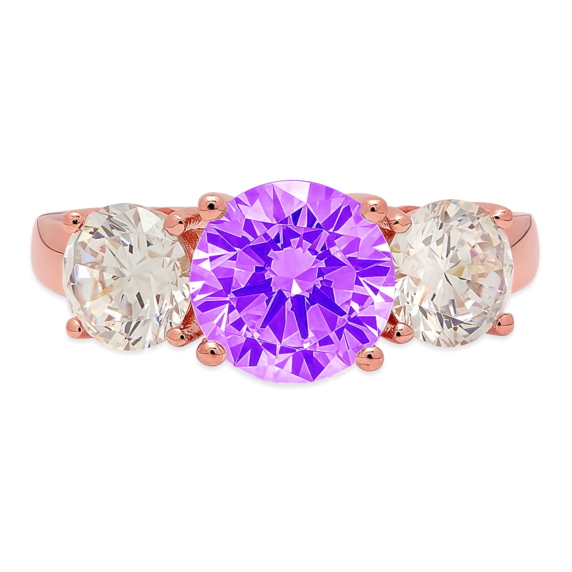 3.25ct Round Brilliant cut - Three- Stone - Simulated Amethyst - 18k ...