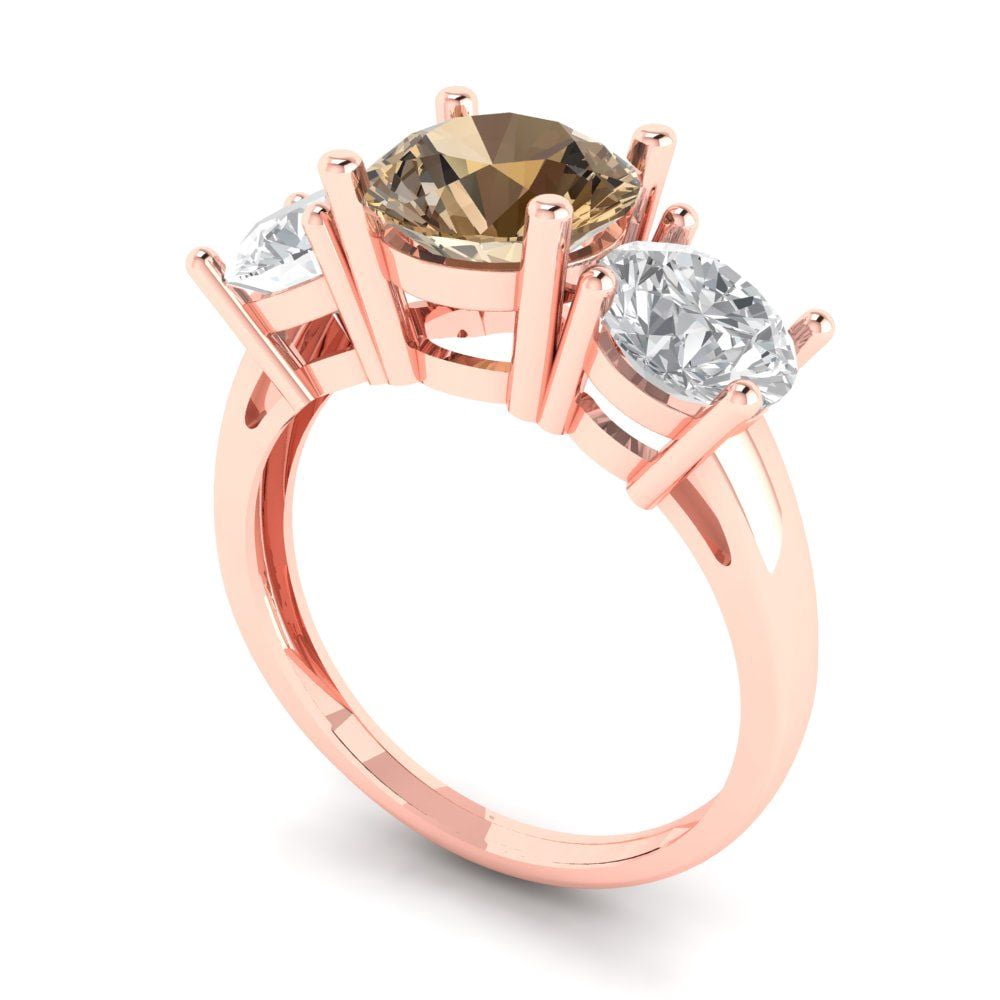 3.25ct round cut champagne Zircon 18k rose gold 3 stone Bridal Wedding ...