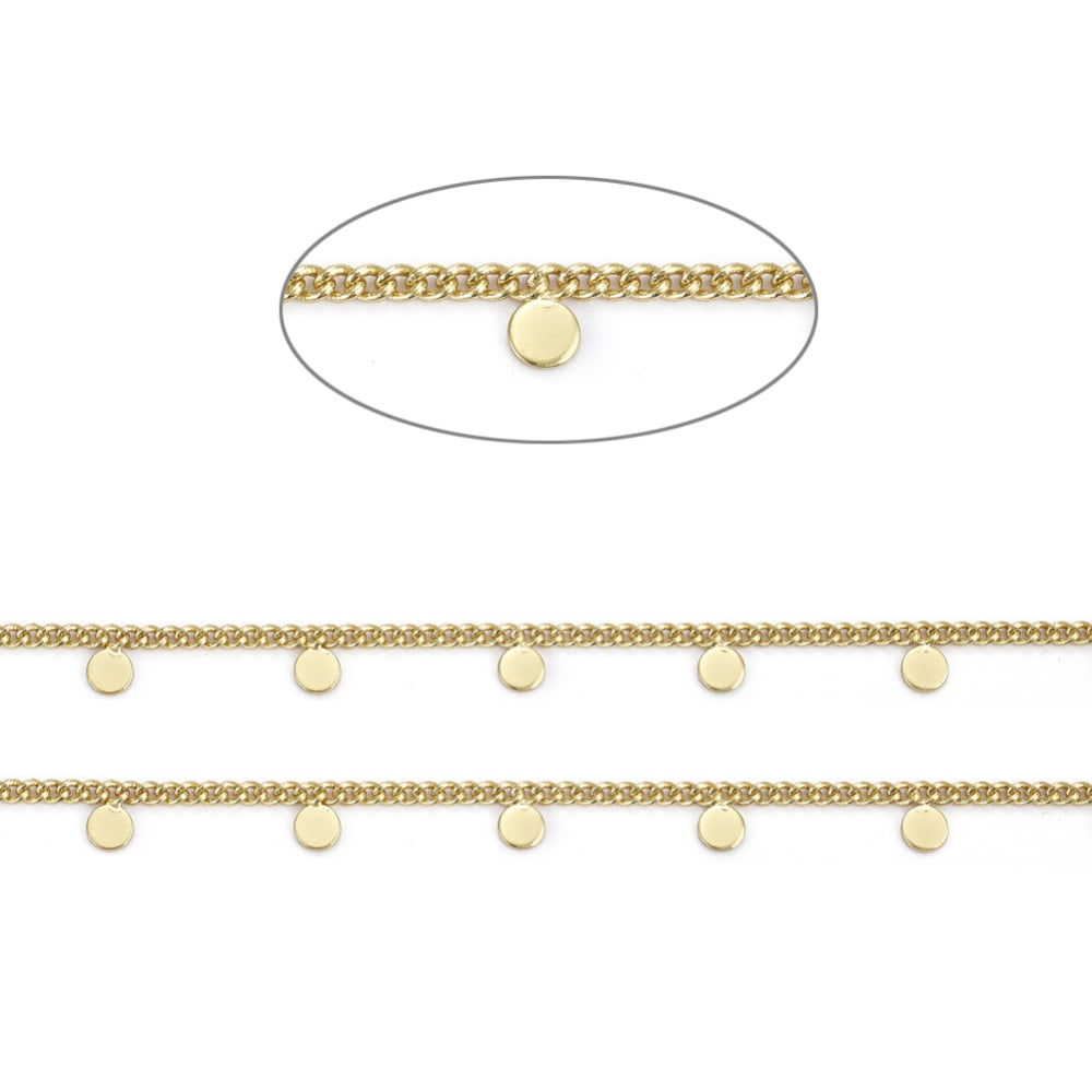 3.28 Feet Handmade Brass Curb Chains with Flat Round Charms Soldered ...