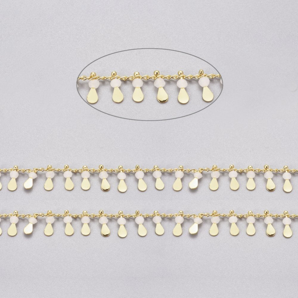 3.28 Feet Handmade Glass Beaded Chains with Real 18K Gold Plated Brass ...