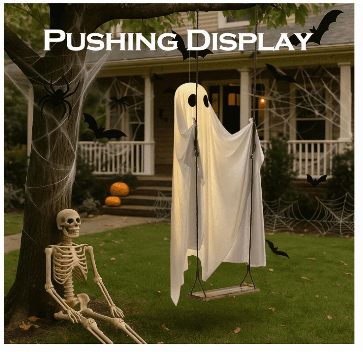 3.28FT Hanging Swing Ghost Halloween Decor - Adjustable Height LED Lighted Outdoor Halloween ...