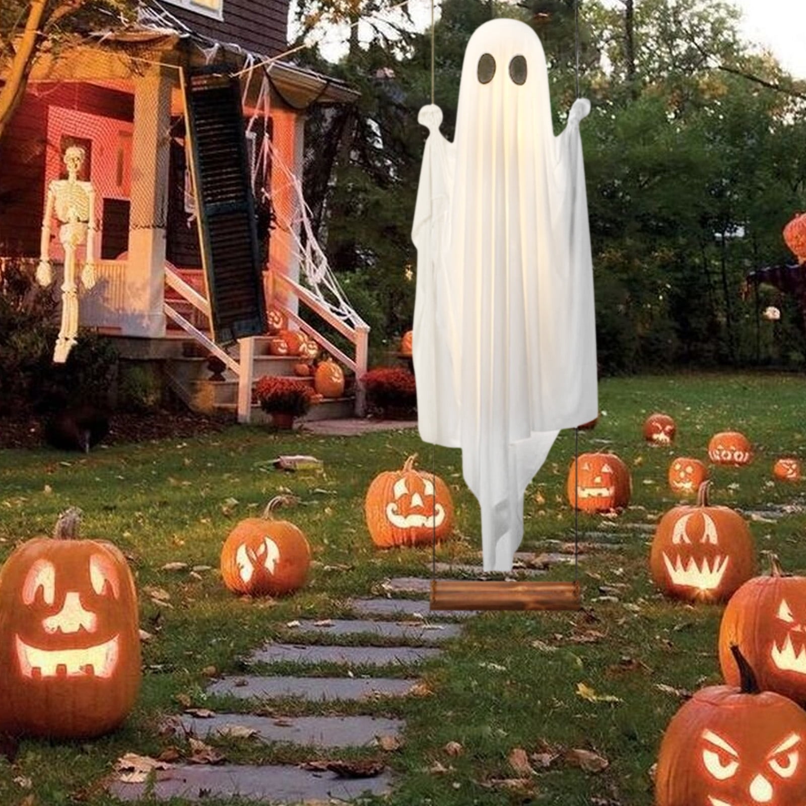 3.28Ft Large Hanging Swing Ghost Halloween Decoration, 8 Modes Led ...