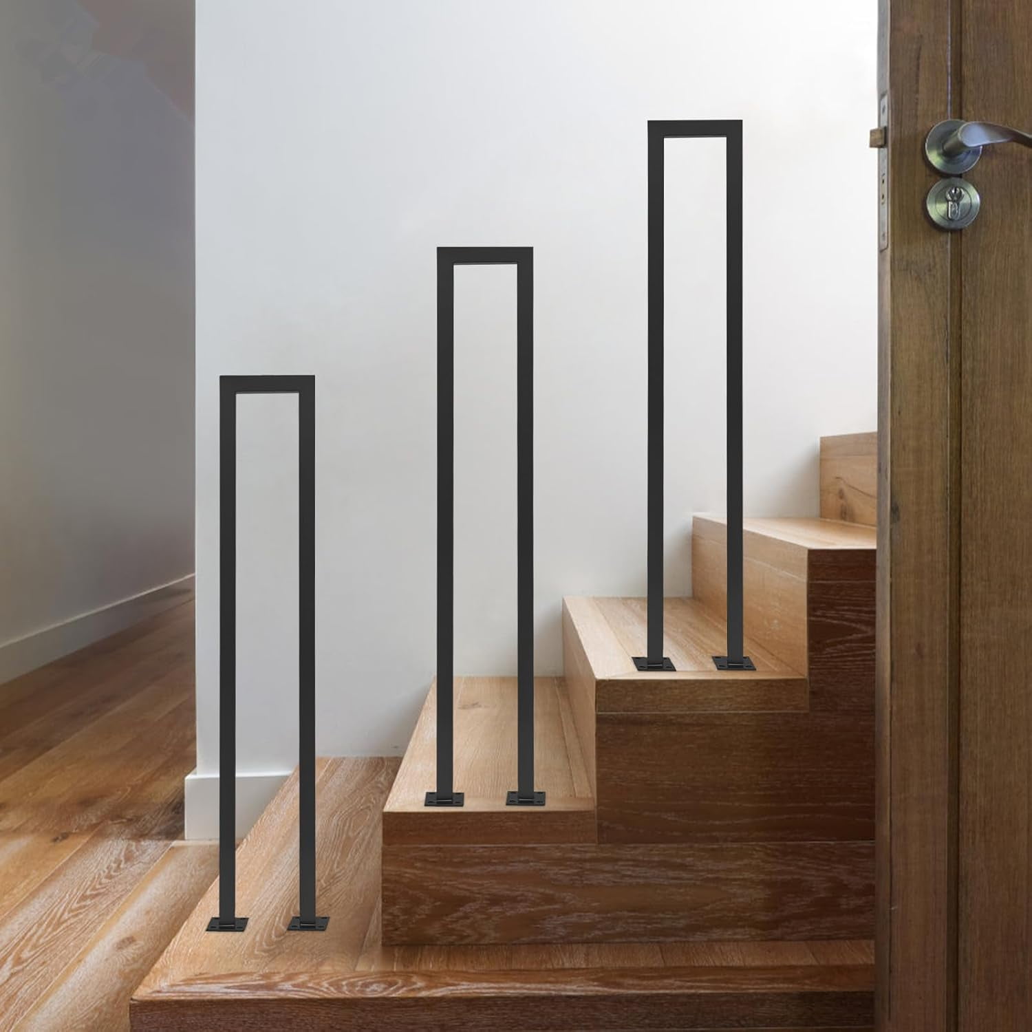 3.28Ft U-Shaped Staircase Handrail, Square Tall Wrought Iron Matte ...