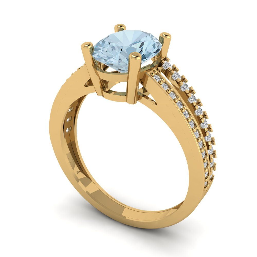 3.28ct oval cut blue Zircon 18k yellow gold Bridal Wedding Engagement Promise Anniversary Ring ...