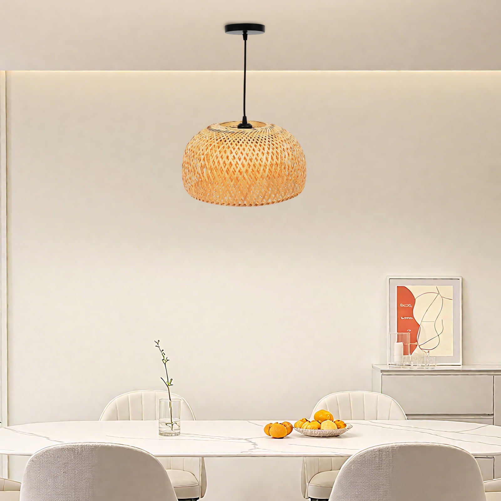 3.28ft Adjustable Height Wood Color Vintage Pendant Light Bamboo Wicker ...