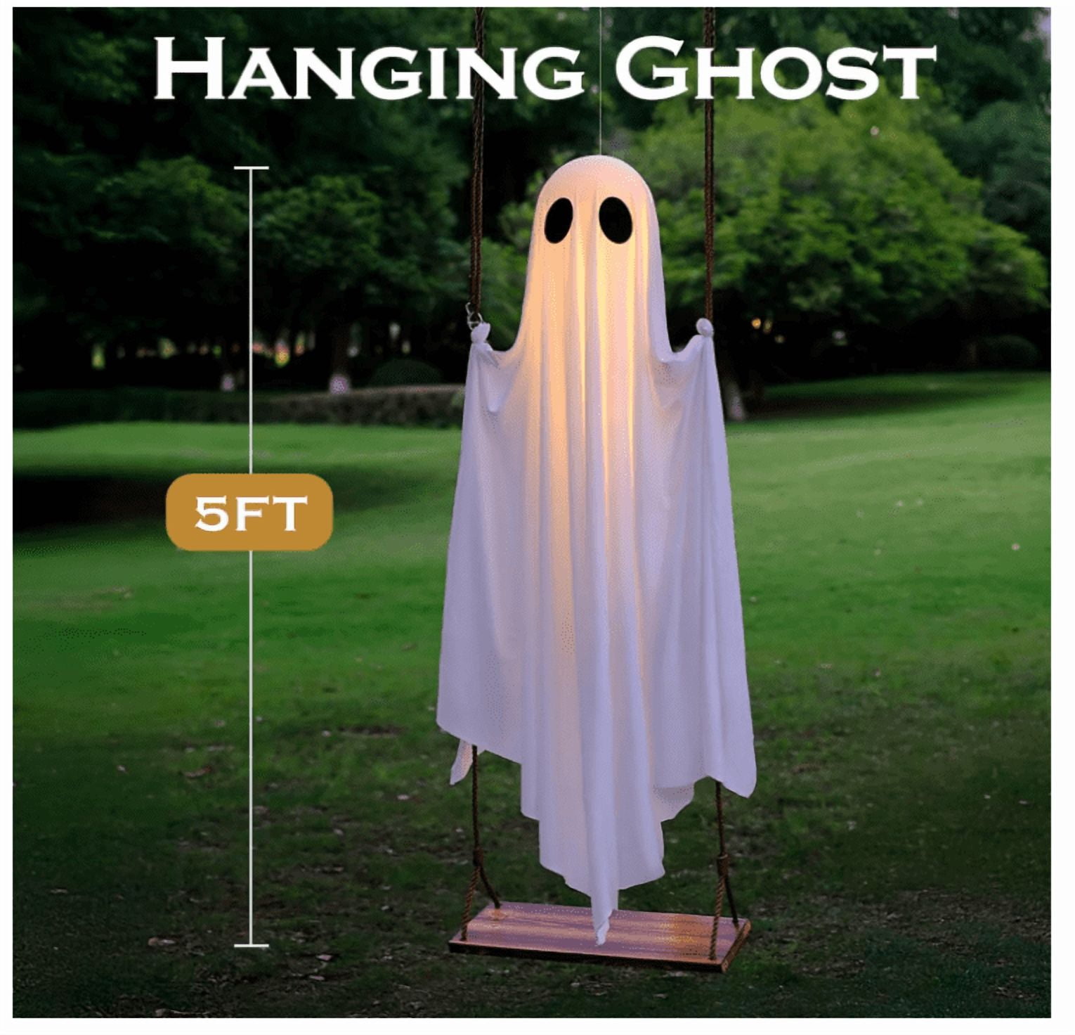 3.28ft Halloween Giant Hanging Scary Ghost Swing | Spooky Outdoor ...