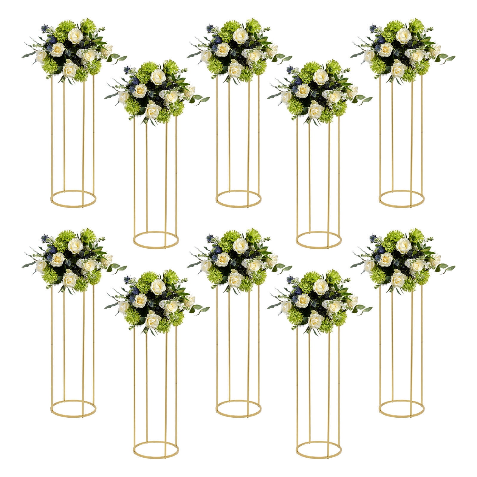3.28ft Metal Wedding Table Flower Stands Detachable Cylindrical Golden ...