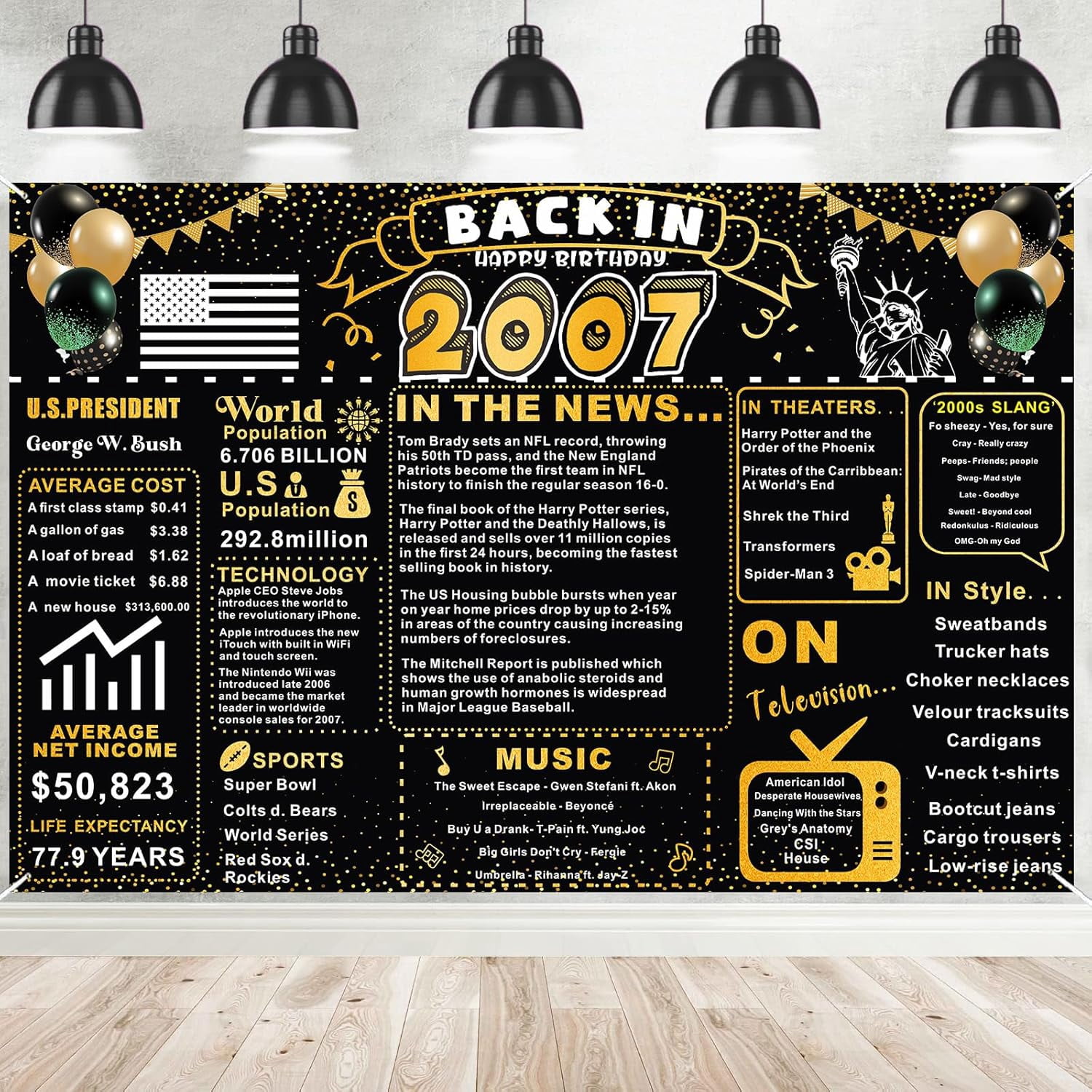 3.28x4.92 FT Back In 2007 Gold and Black 18th Birthday Decorations ...