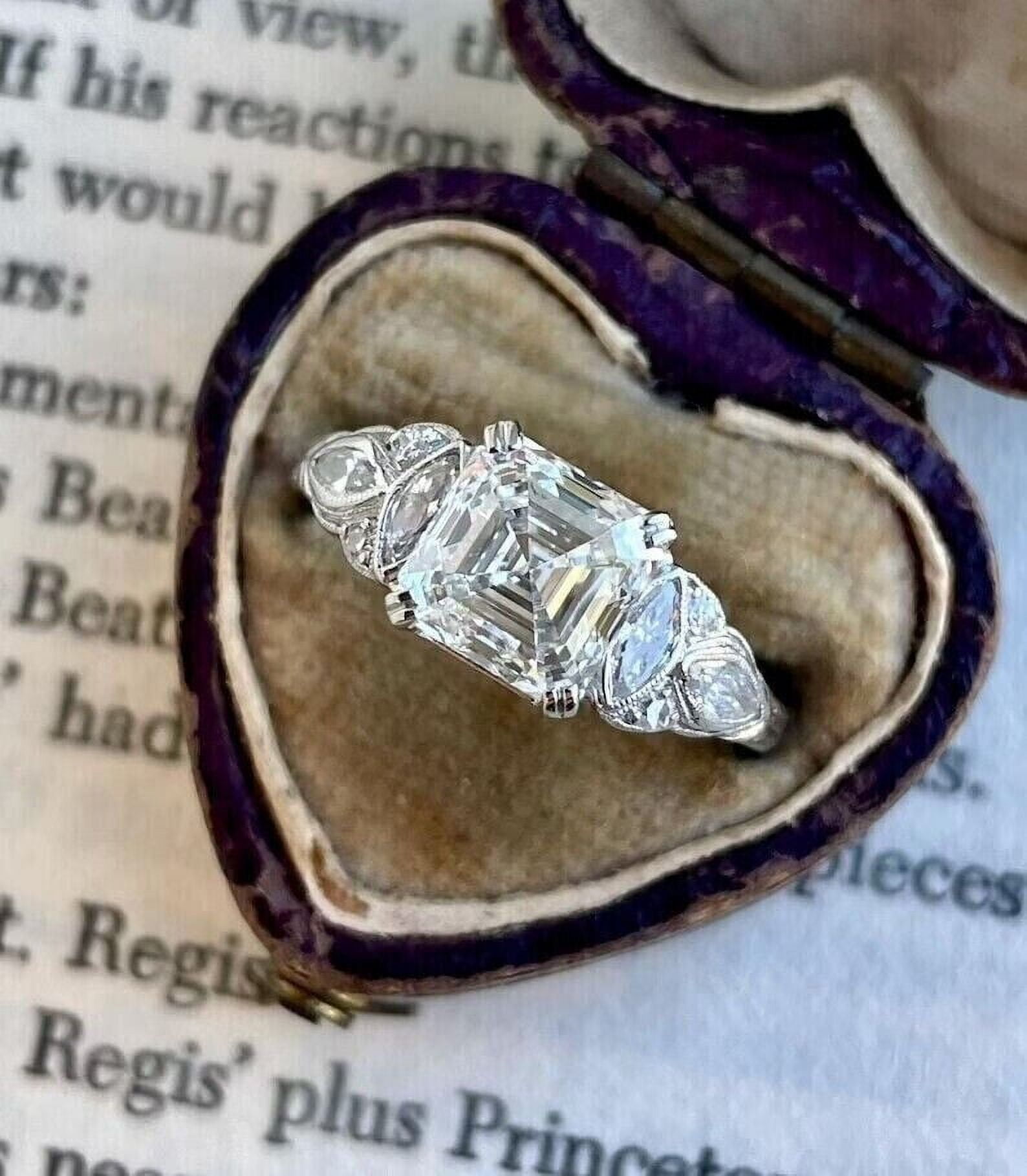 3.2Ct Asscher Cut Lab Created Diamond Engagement 14K White Gold Plated ...