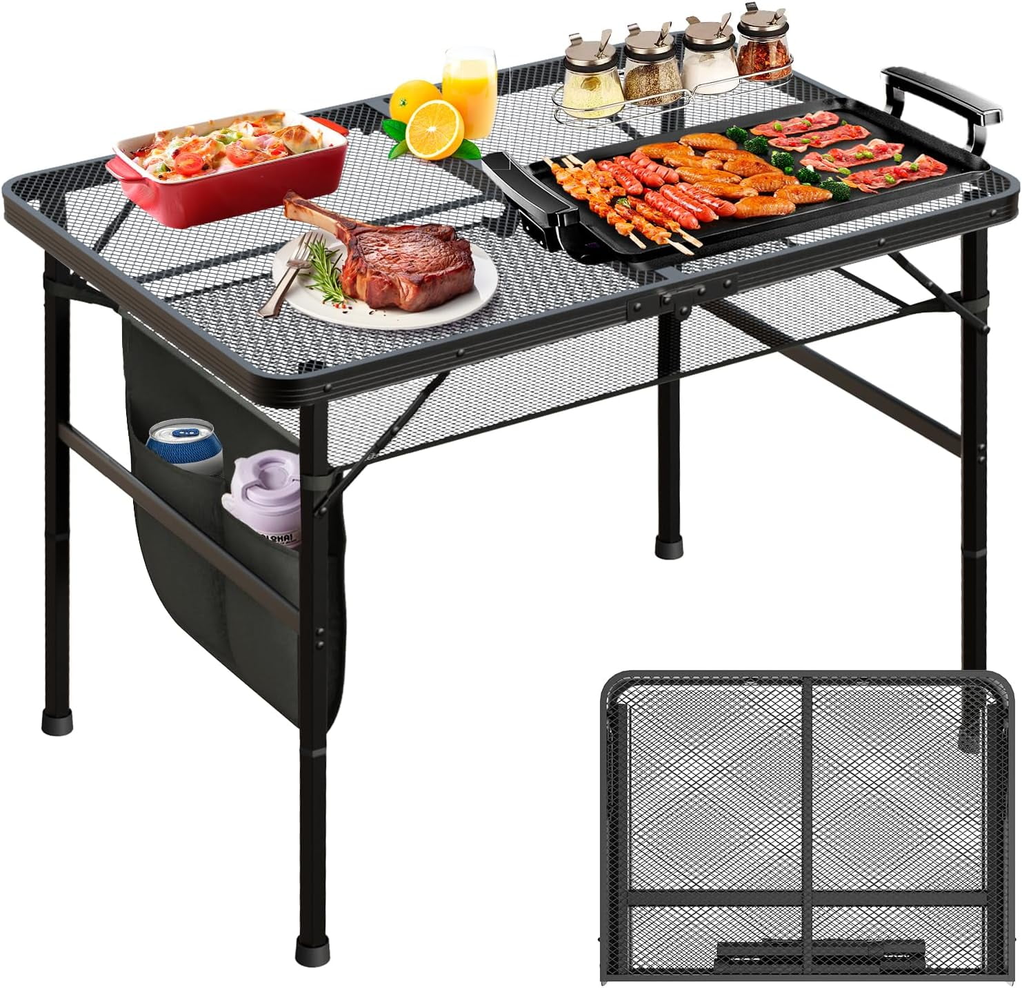 3×2FT Folding Grill Table, Lightweight Height Adjustable Metal Aluminum ...