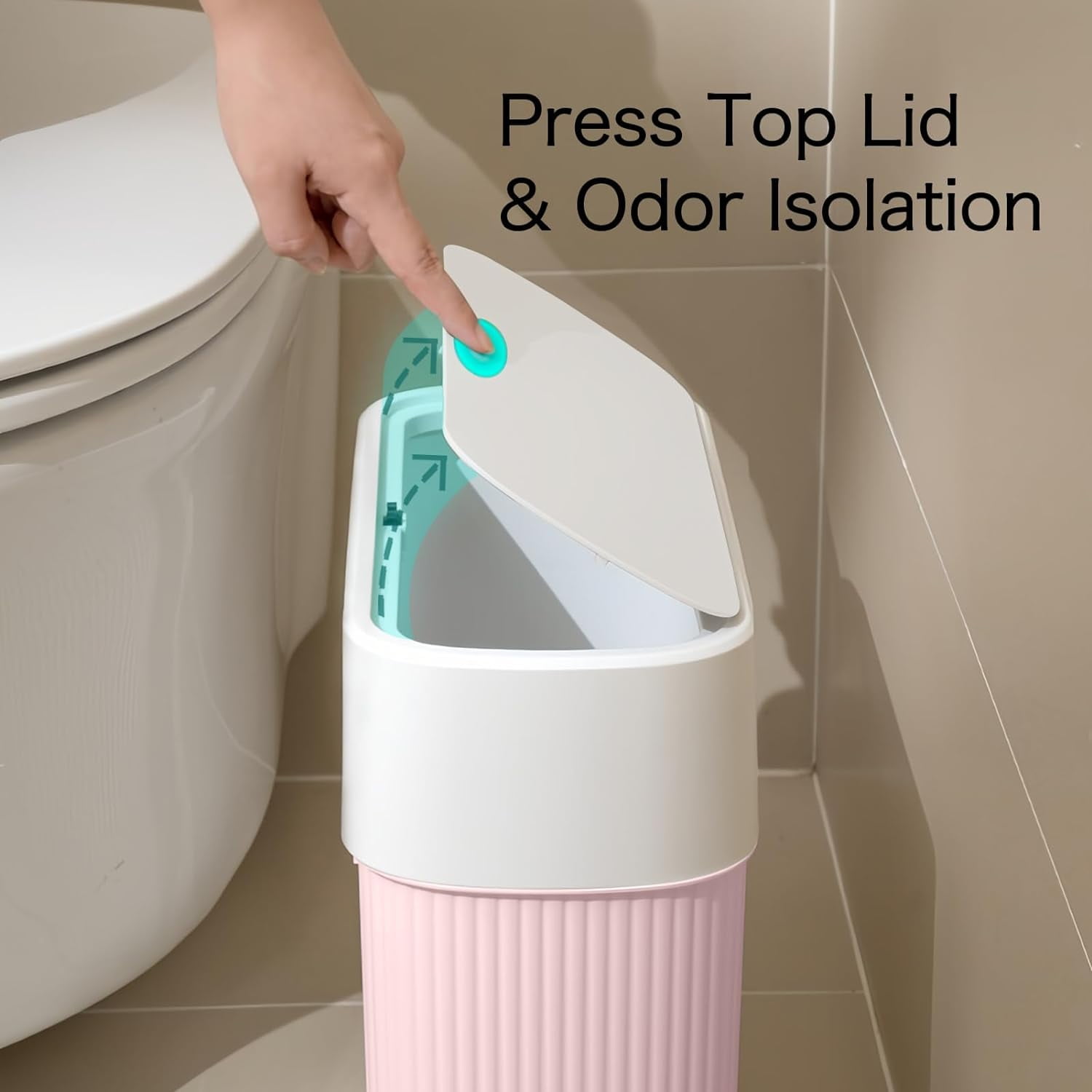 3.2Gal/12L Pink Slim Dog-Proof Trash Can Press Top Lid Plastic for ...