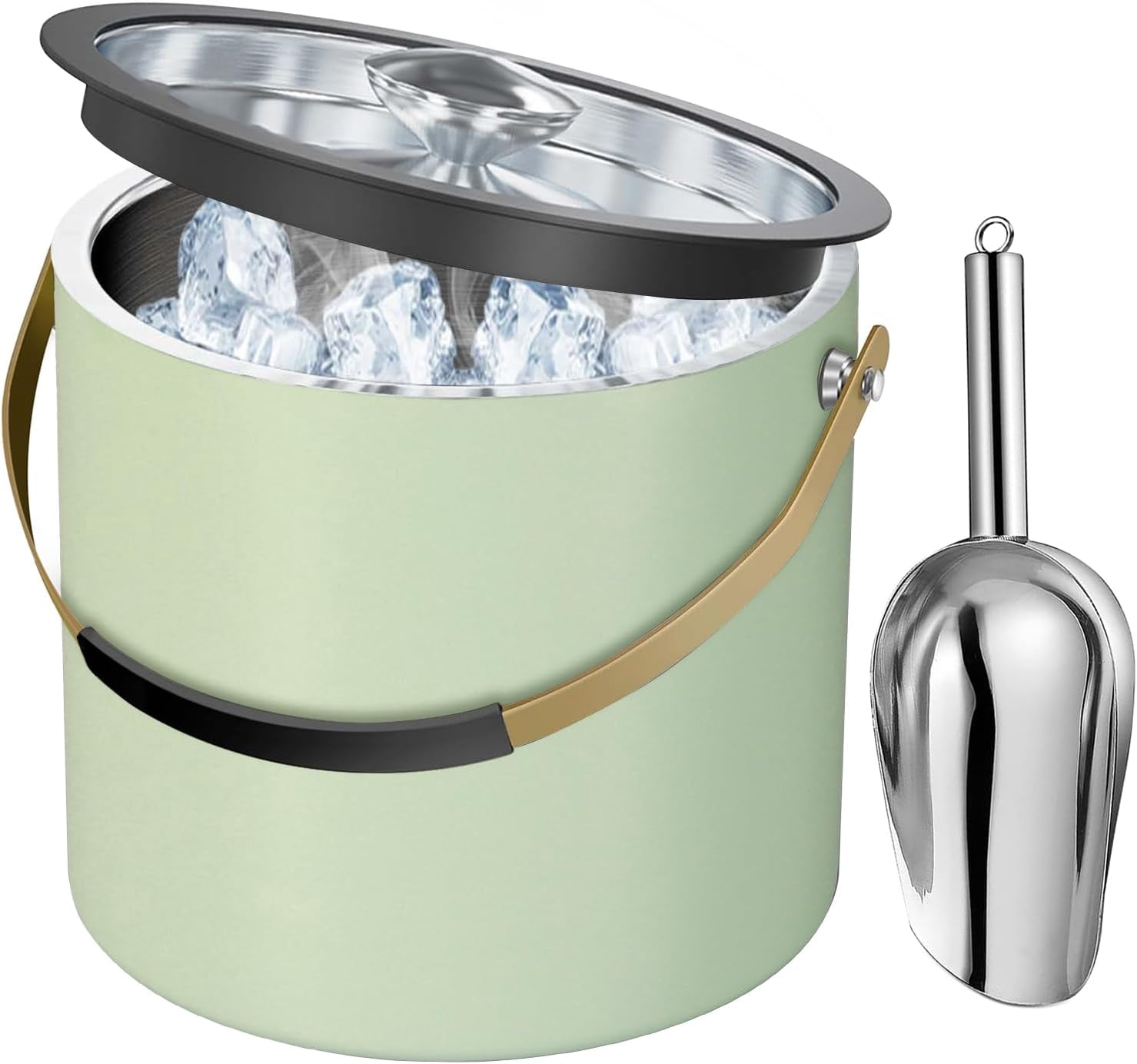 3.2L/3.4QT Stainless Steel Ice-Cold Bucket Set including Lid and Scoop ...