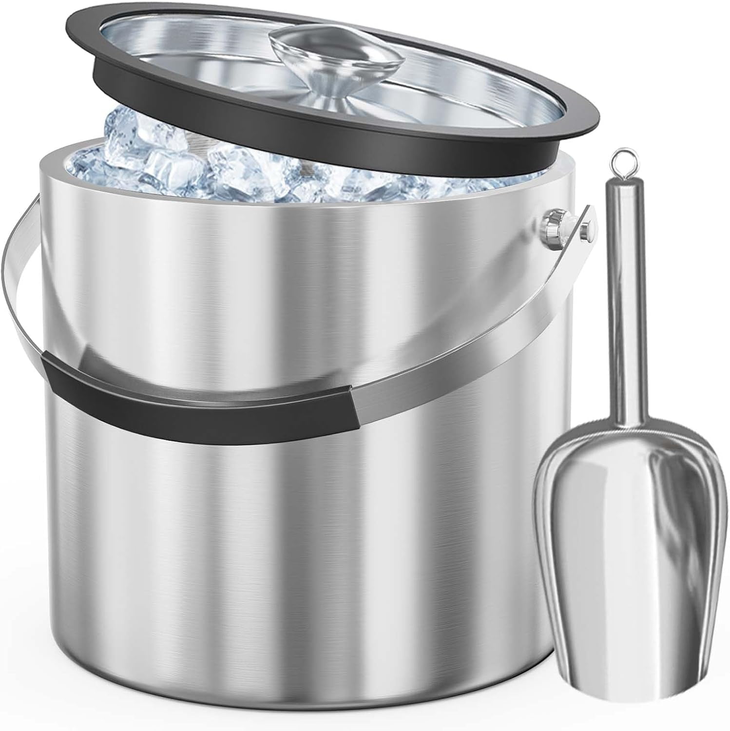 3.2L Double Wall Stainless Steel Ice Bucket with Lid,Scoop, Updated ...