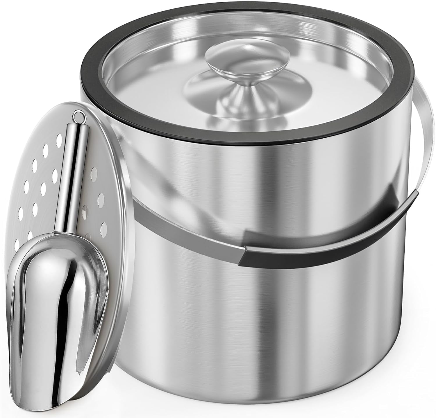 3.2L Insulated Ice Bucket with Silicone Lid, Scoop & Strainer, Double ...