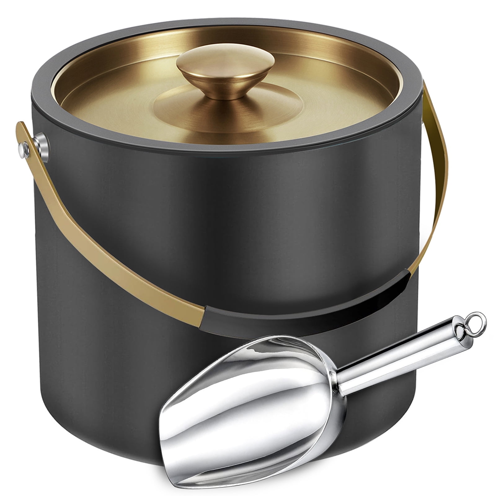 3.2L Modern Insulated Ice Bucket with Silicone Lid, Scoop, Strainer ...