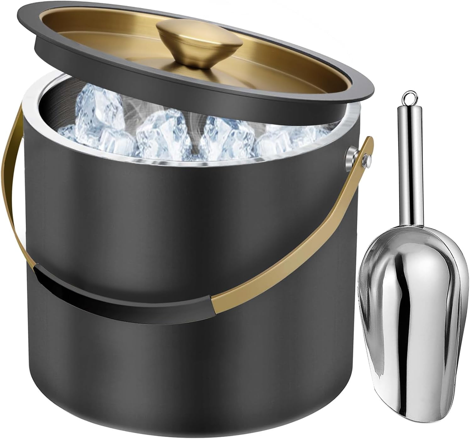 3.2L Stainless Steel Ice Bucket with Lid & Scoop, Elegant Double Wall ...