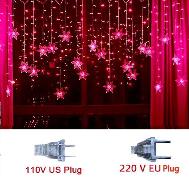 3.2M Christmas Light Led Snowflake Curtain Icicle Fairy String Lights ...