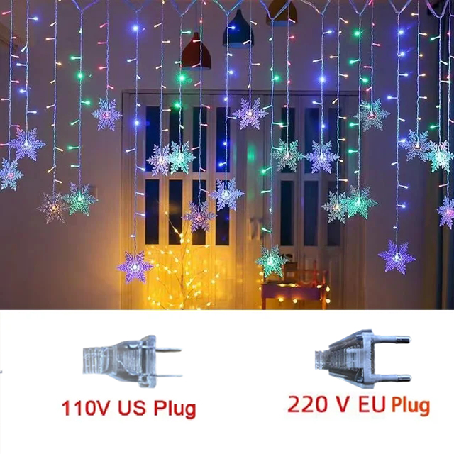 3.2M Christmas Light Led Snowflake Curtain Icicle Fairy String Lights ...