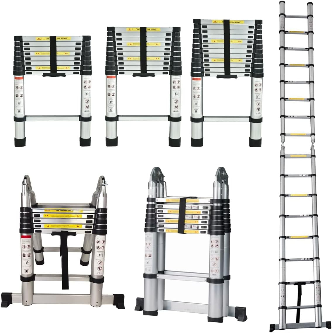 3.2M Telescoping Ladder Heavy Duty Stainless Steel Folding Retraction ...