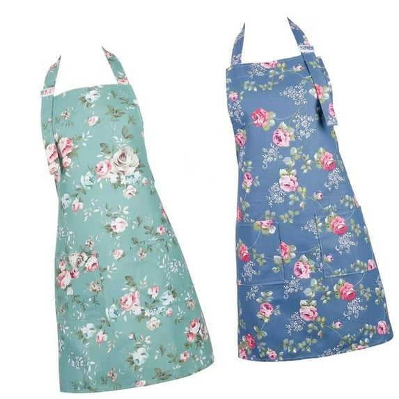 3. 2PCS Floral Theme Cotton Apron Sleeveless Water-Resistant Kitchen ...