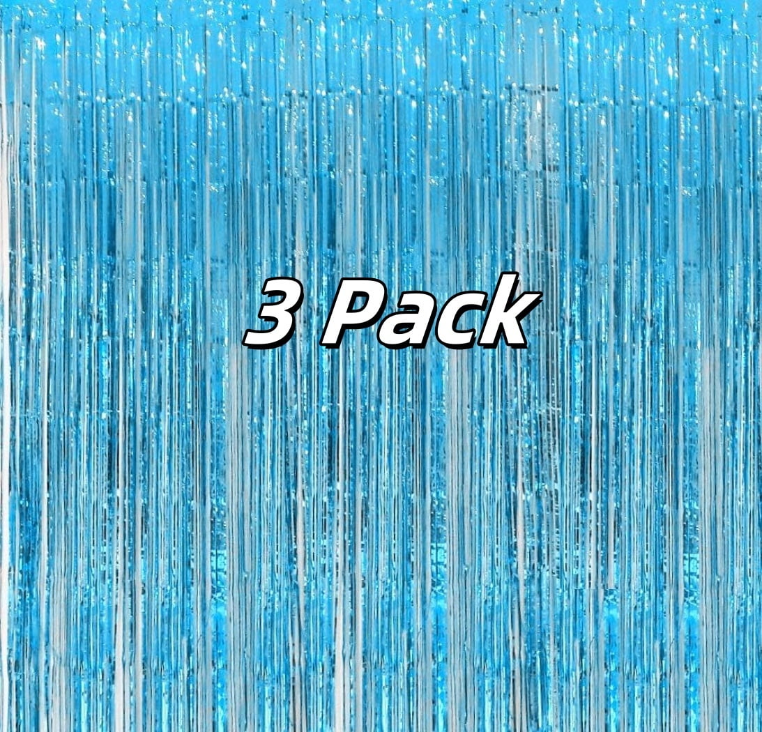 3.2ft x 6.5ft Tinsel Curtain Party Backdrop Decorations, Lake Blue ...
