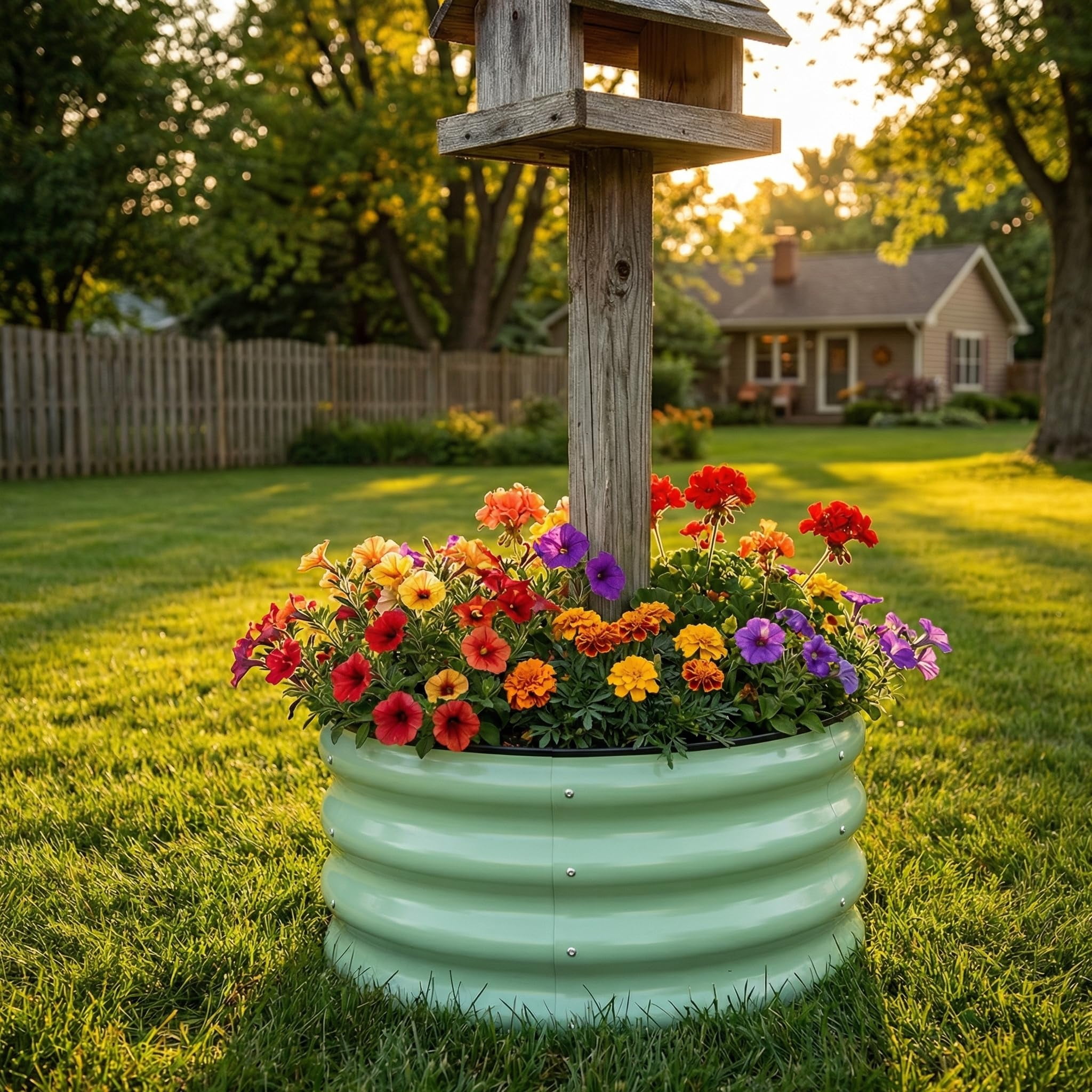 3 2x2x1ft Round Galvanized Raised Garden Bed Kit Outdoor Metal Planter ...