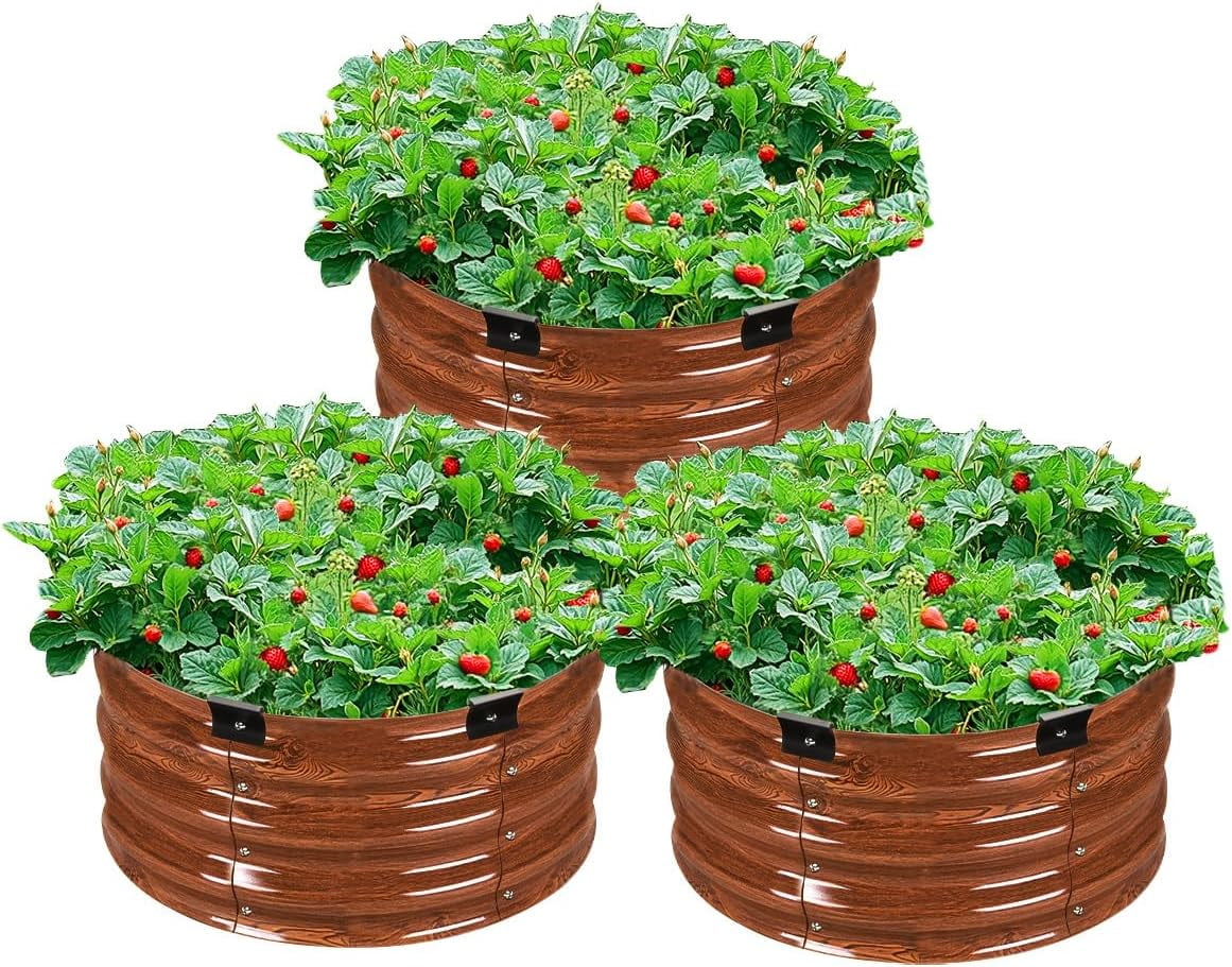 3 2x2x1ft Round Galvanized Raised Garden Bed Kit, Outdoor Metal Raised ...