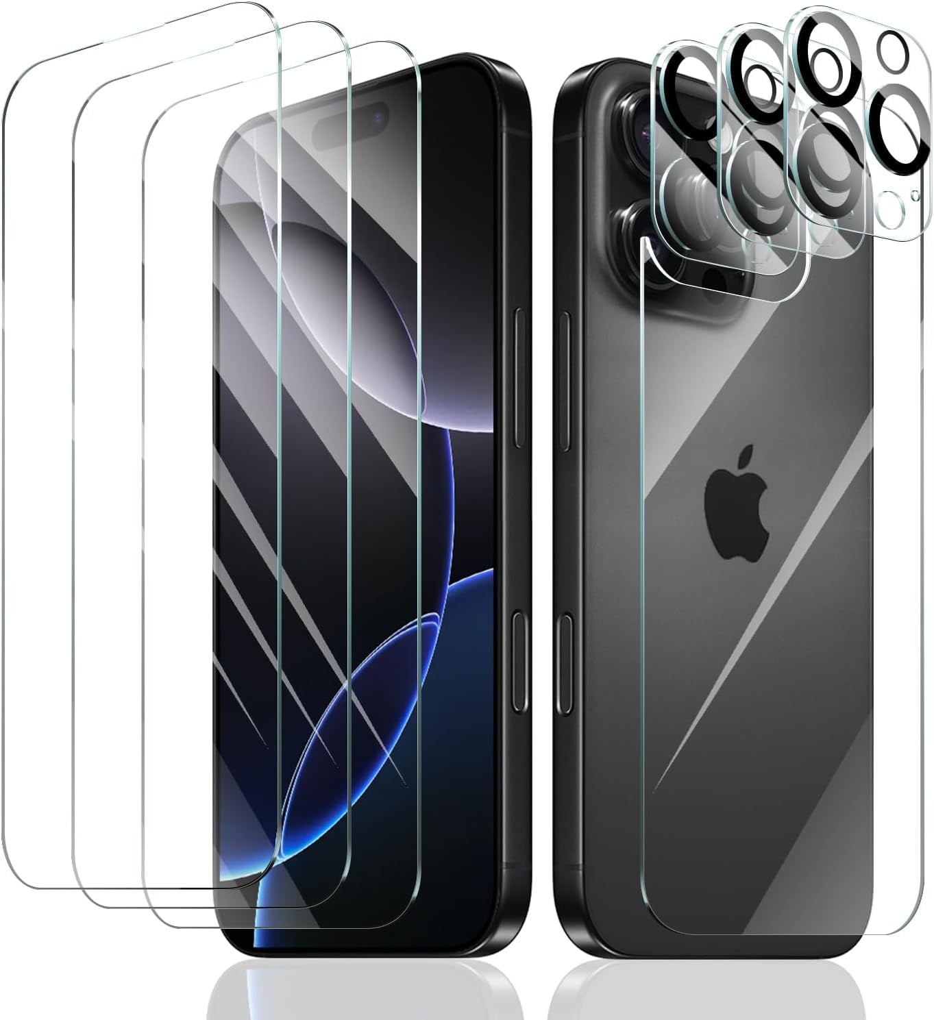 3+3+1-Pack, Screen Protector and Camera Lens Protector for iPhone 16 ...