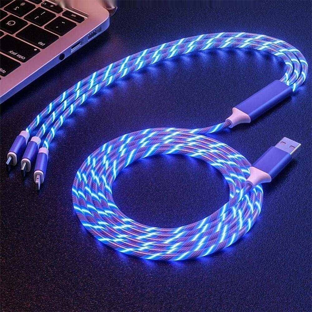 3.3' 3 in 1 LED Flowing Light up Charge Cable,Fast Charging Cable for ...