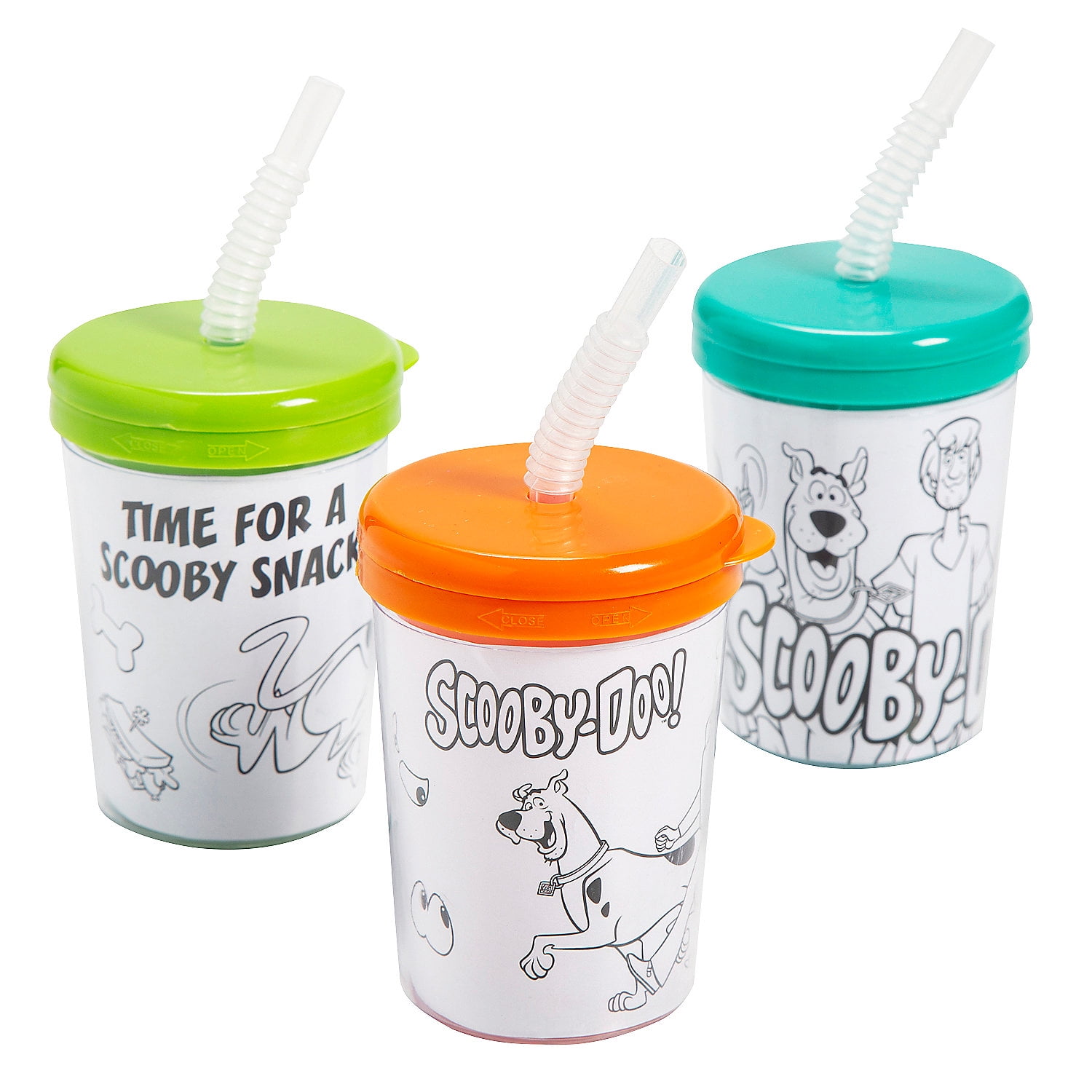 3 3/4" 6 oz. Color Your Own Scooby-Doo! Cups with Lids & Straws - 12 Pc ...