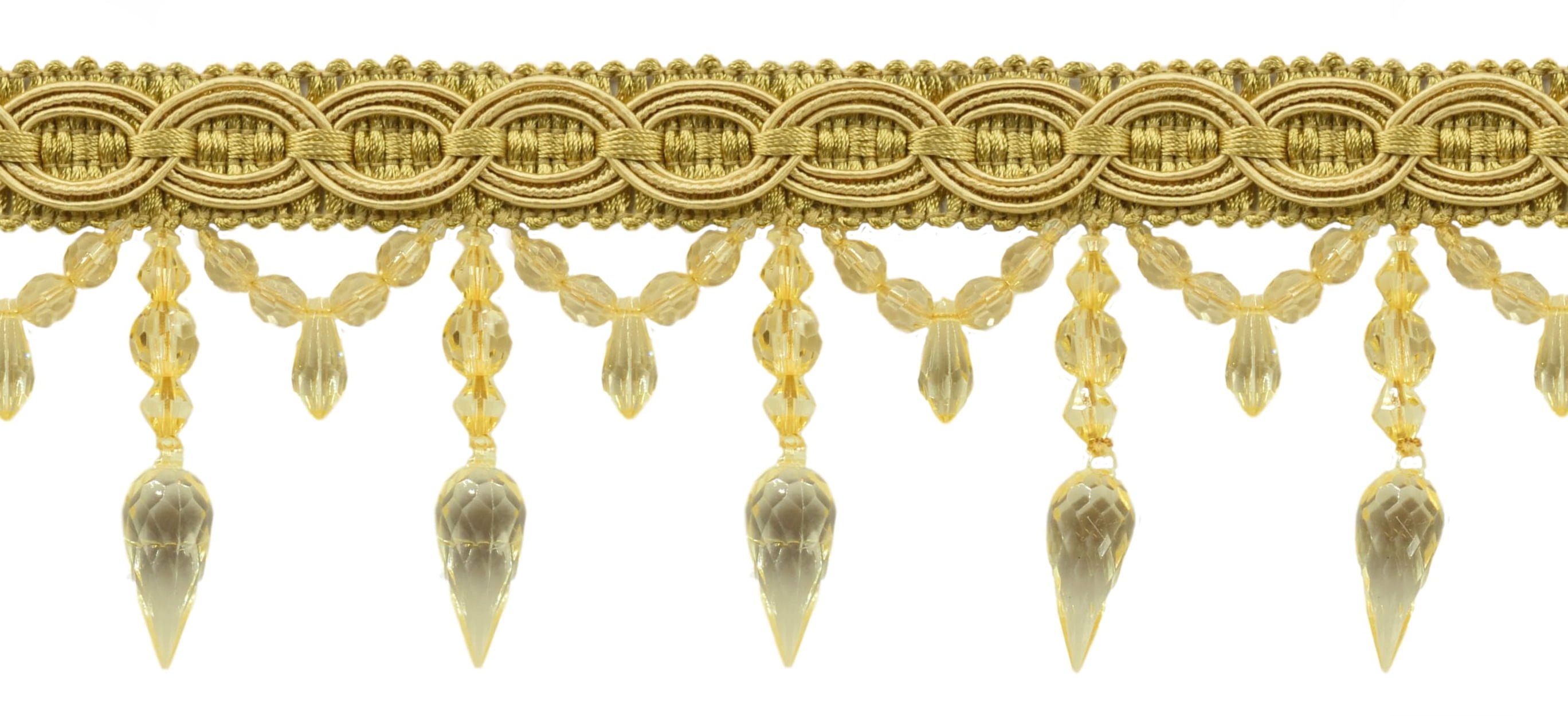 3 3/4" (9.5cm) Long Decorative Beaded Fringe Trim with Fancy Gimp ...