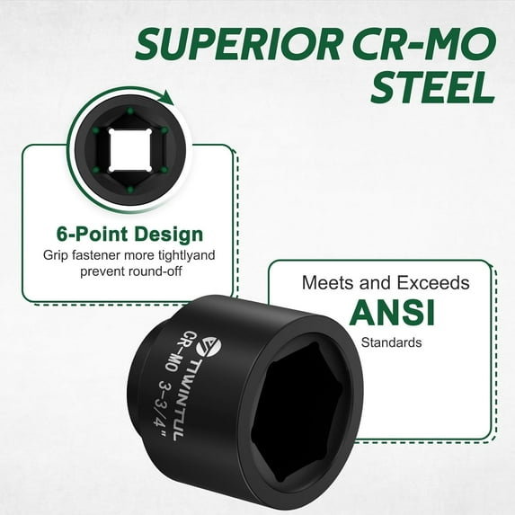 3-3/4" Impact Socket 1" Drive, Deep 6 Point CR-MO Heavy Duty Socket ...
