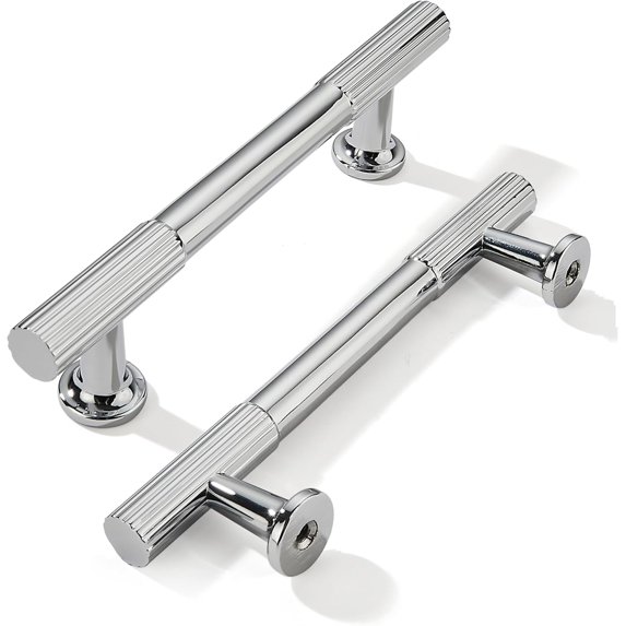 3-3/4 Inch Hole Center Polished Chrome Heavy Duty Solid Cabinet Pulls ...