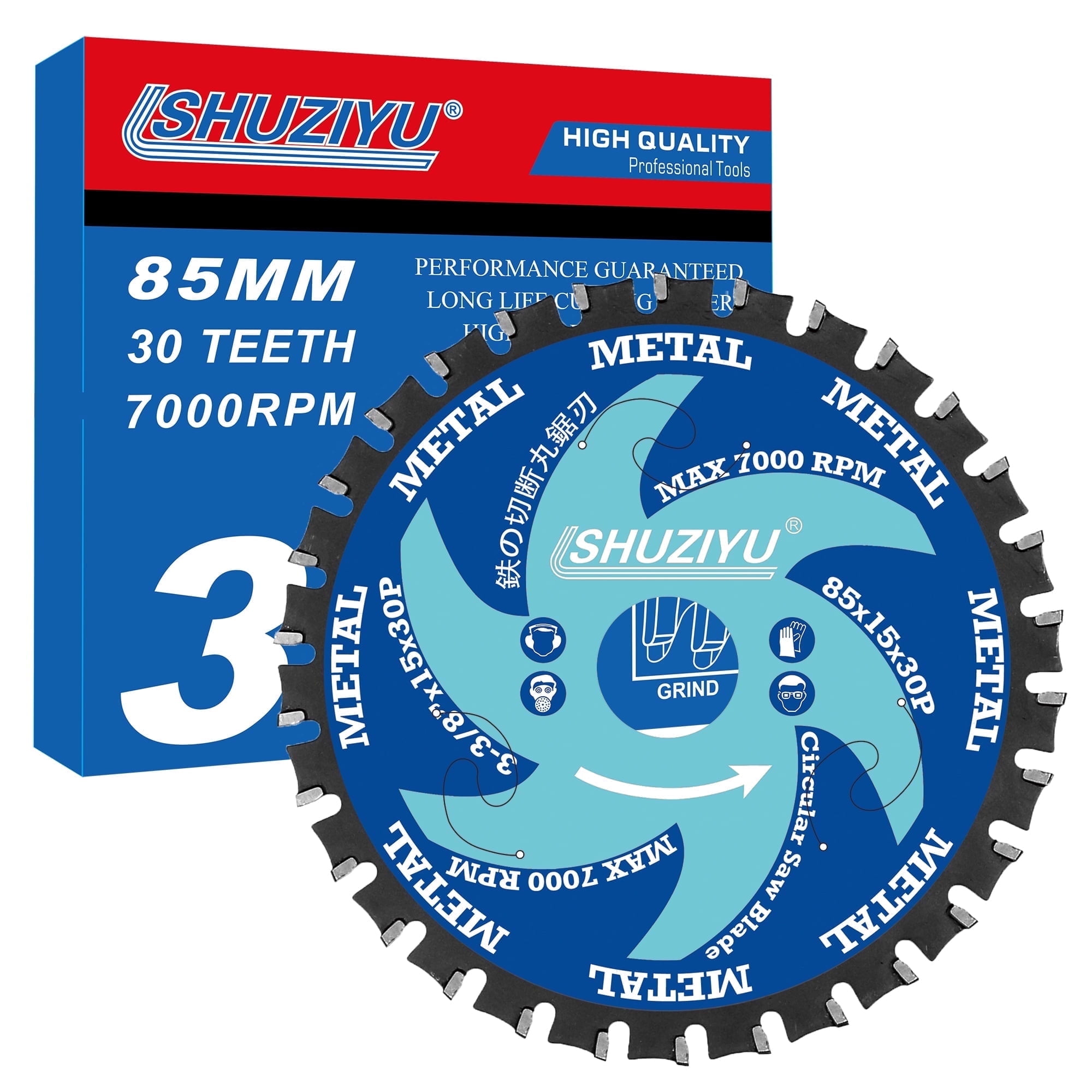 3-3/8" (85mm)-30T, Metal Working Circular Saw Blade, Arbor 15mm with 3/ ...