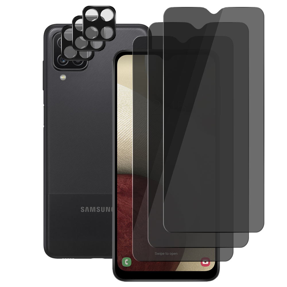 (3+3) for Samsung Galaxy A12 (3 Pack) Anti Spy Private Tempered Glass ...