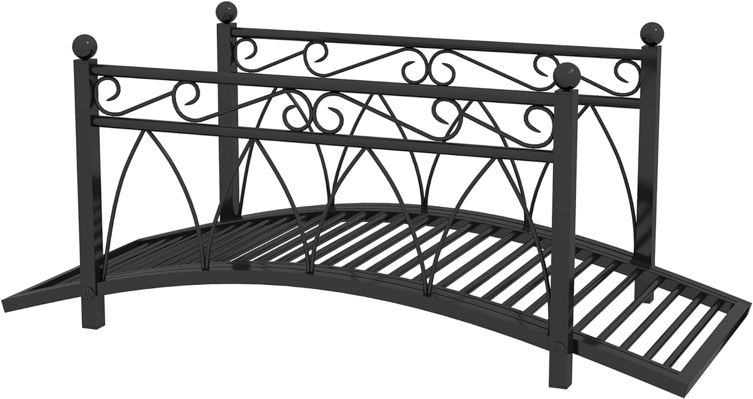3.3' Metal Arch Zen Garden Bridge with Safety Siderails, Decorative ...