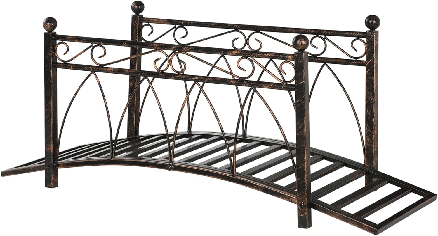 3.3' Metal Arch Zen Garden Bridge with Safety Siderails, Decorative ...