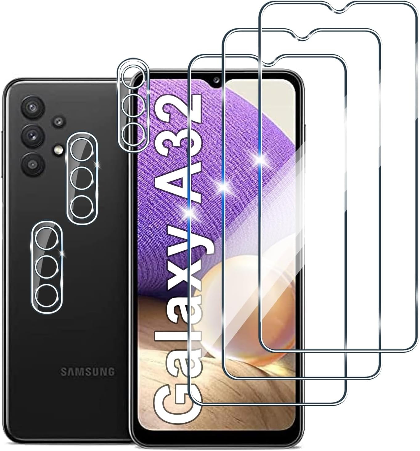 【3+3 PACK】 Designed for Samsung Galaxy A32 Screen Protector and Camera ...