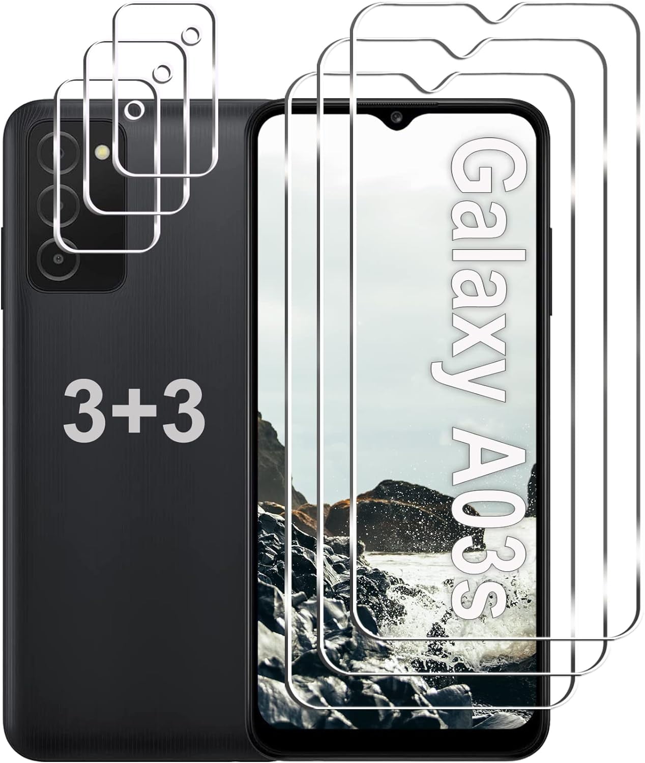[3+3 Pack] For Galaxy A03s Screen Protector + Camera Lens Protector, HD ...