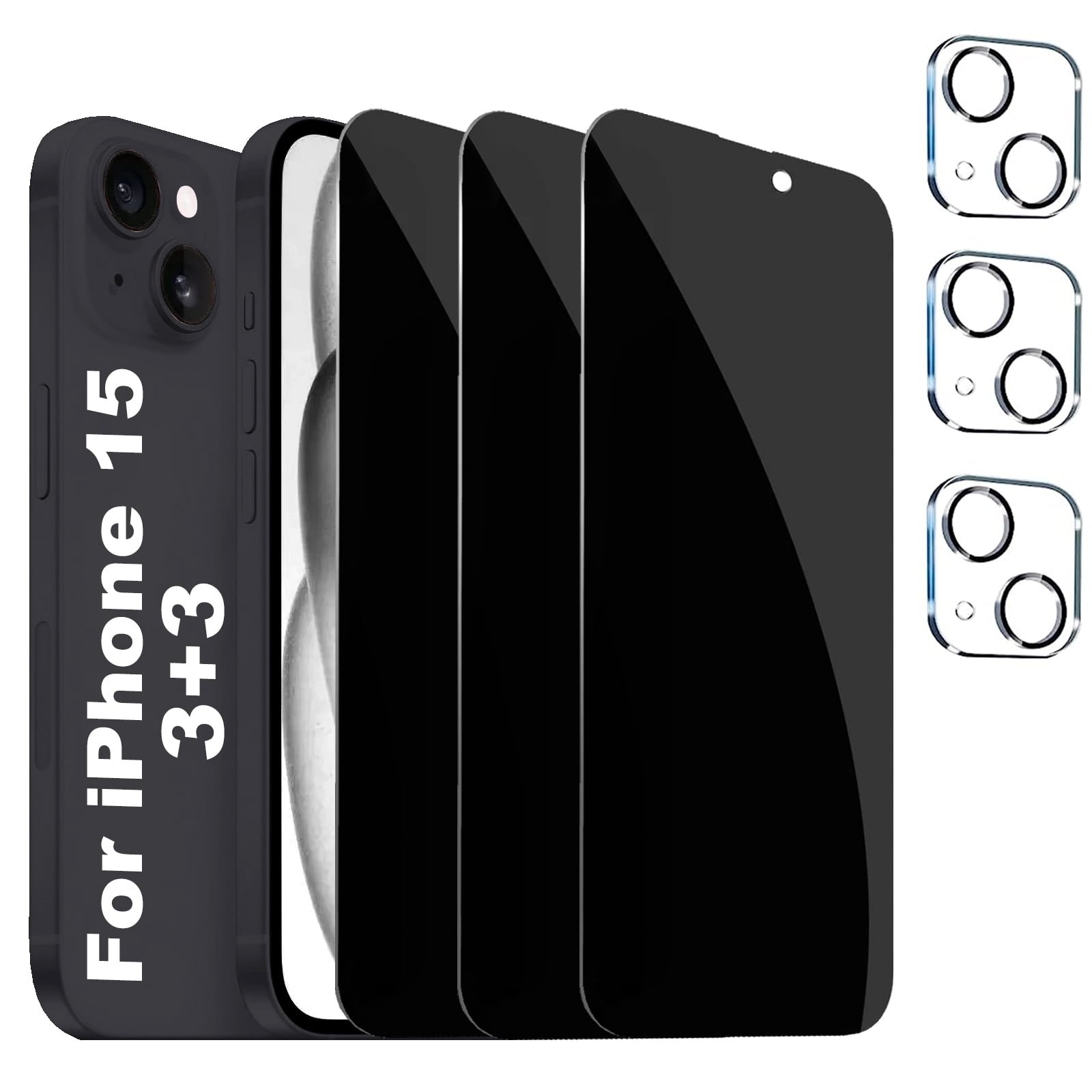 [3+3 Pack]For iphone 15 Screen Protector with Camera Lens Protector ...