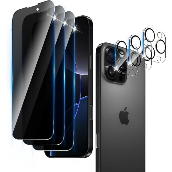 3+3 Pack Privacy Screen Protector Designed for iPhone 16 Pro With 3 ...