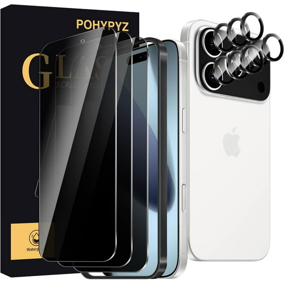 3+3 Pack Privacy Screen Protector for iPhone 17 Pro Max，3 Anti-Spy Tempered Glass Film+3 Camera ...