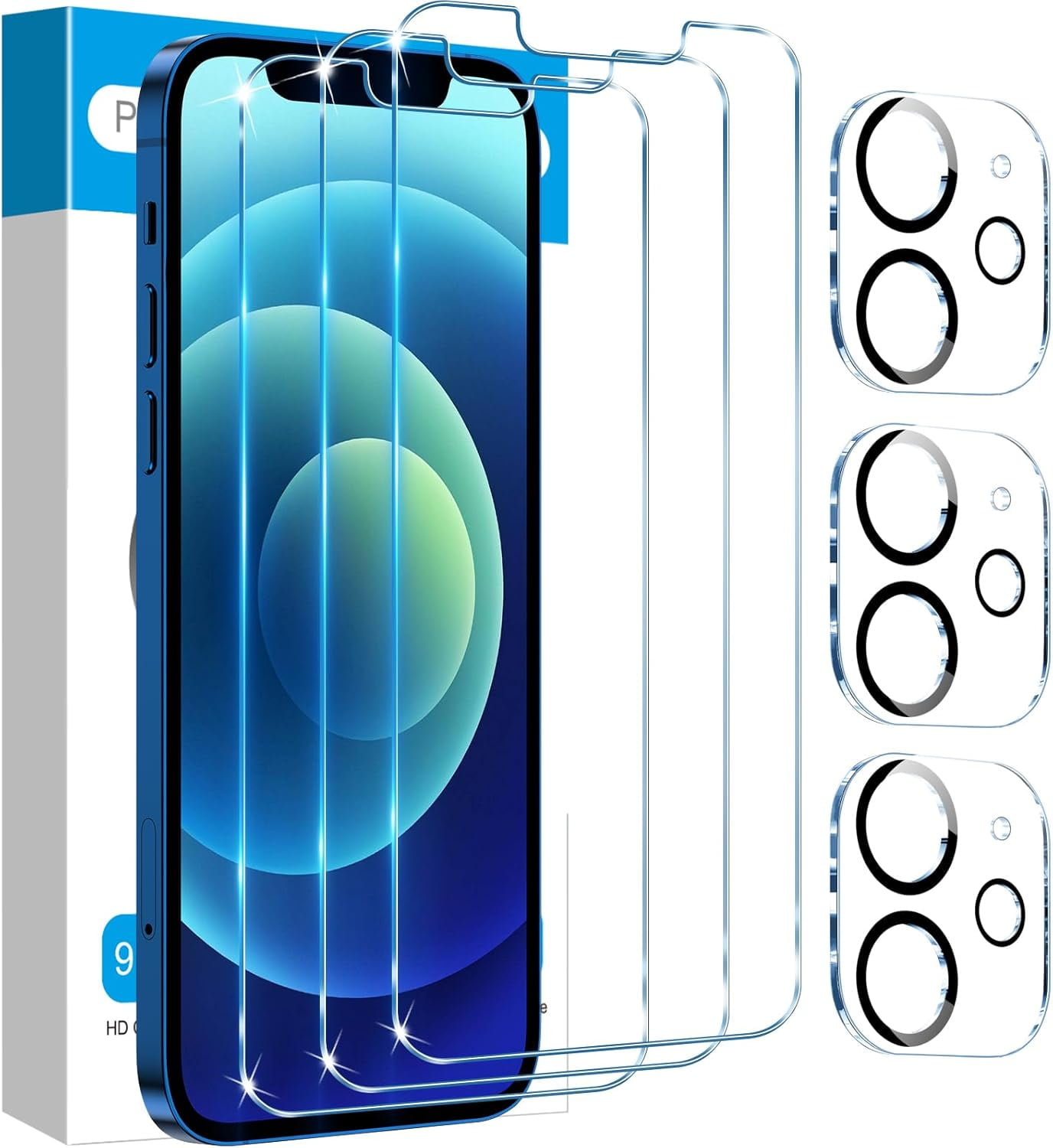 for [3+3 Pack] iPhone 12 Screen Protector with Camera Lens Protector ...